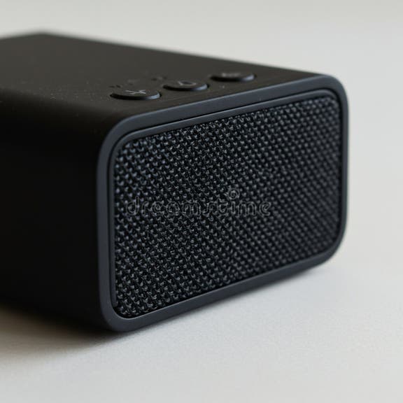 Compact Black Rectangular Speaker with a Textured Front Grill. Three ...