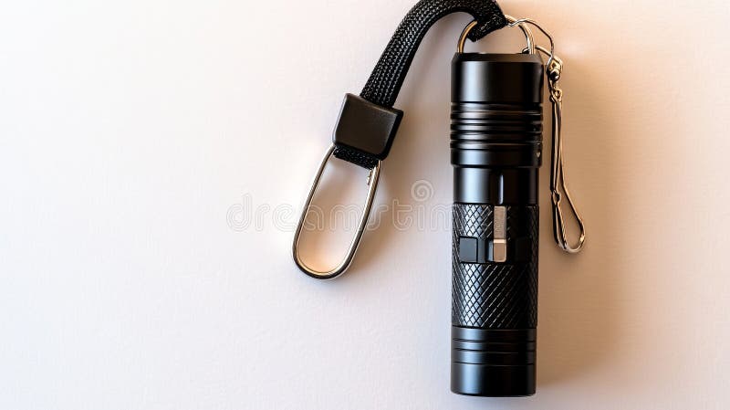 A Compact Black Tactical Flashlight Featuring a Full Metal Body, an LED ...