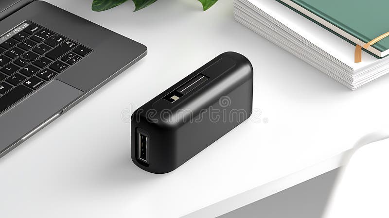 Compact Black USB-C Power Adapter on a Desk Stock Image - Image of ...