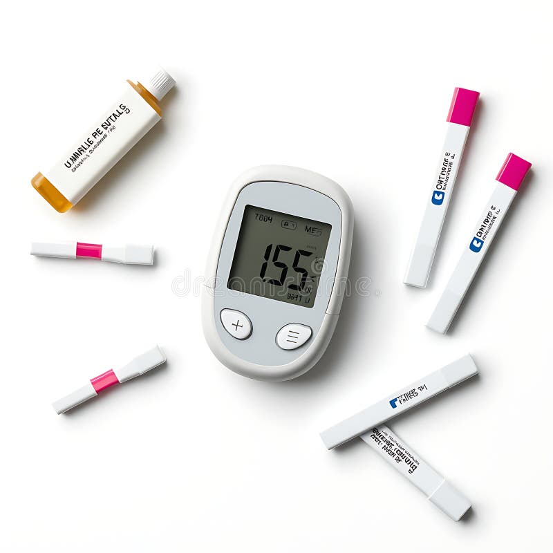 A Compact Blood Glucose Meter with Display and Test Strips Arranged on ...