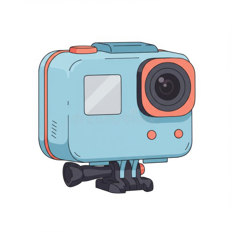 Compact Blue and Orange Action Camera with Mount Stock Illustration ...