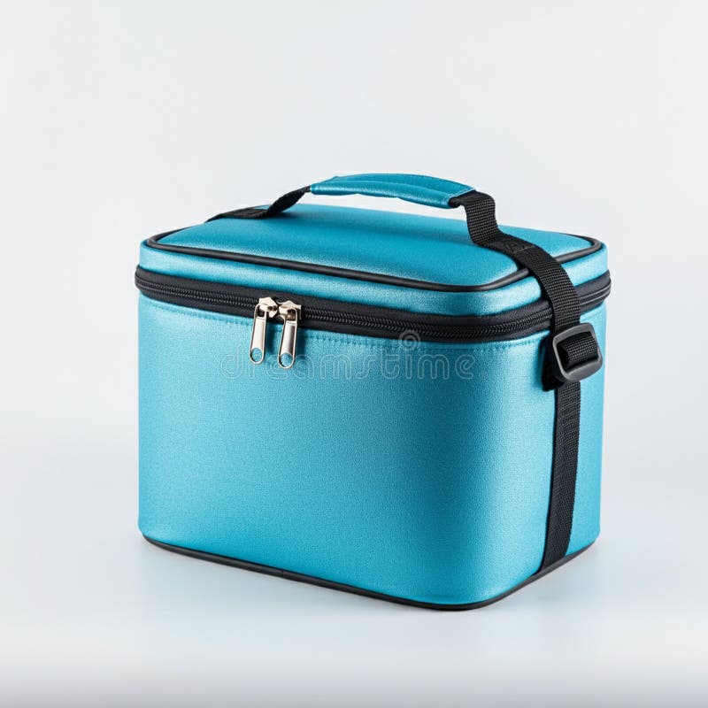 A Compact, Blue, Rectangular Bag with a Zippered Closure and Black Trim ...