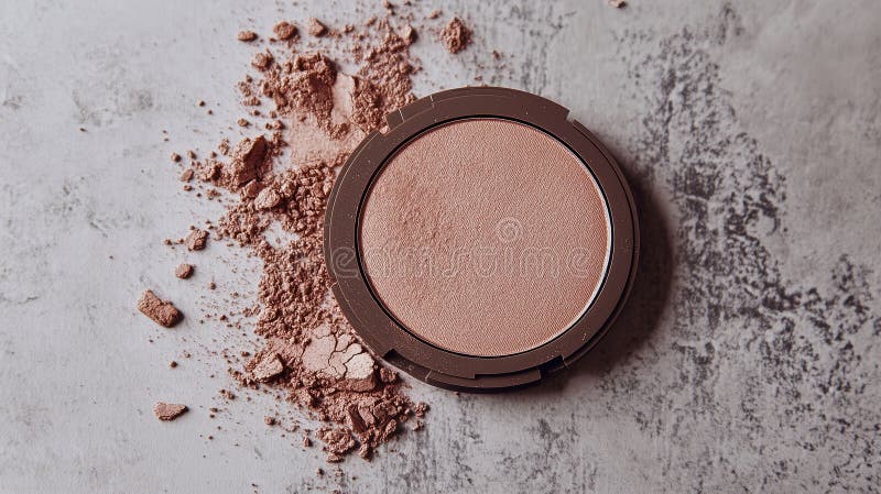 A Compact of Blush Powder and Scattered Makeup on a Textured Surface ...