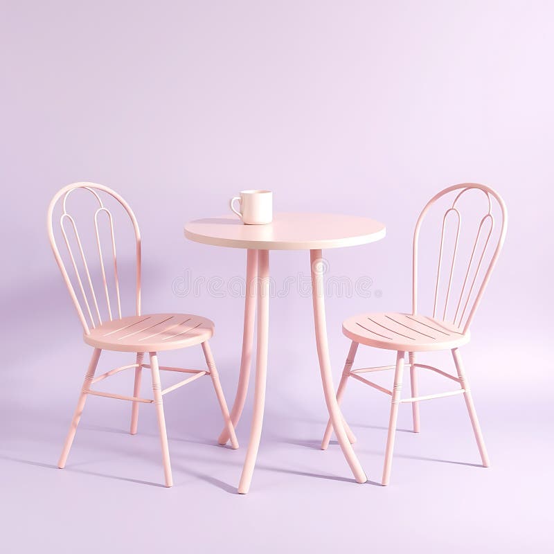 A Compact Breakfast Table with Two Chairs in Pastel Pink, Displayed on ...