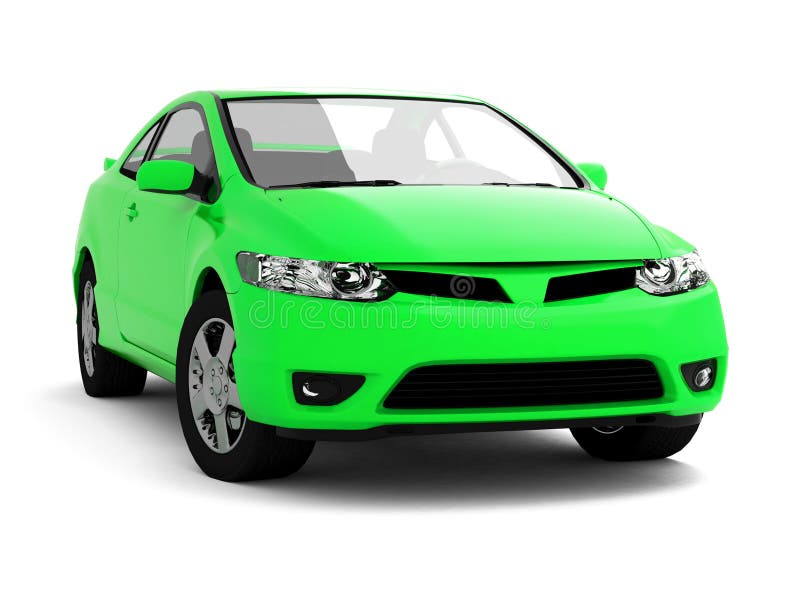 Compact Green Car Front View Stock Illustration - Illustration of shine ...