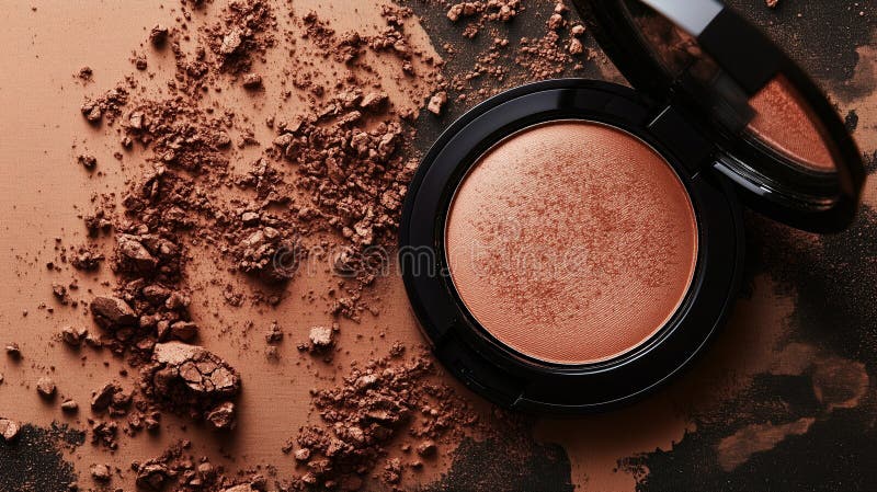 A Close-up of a Broken Bronzer Compact Surrounded by Loose Powder in a ...