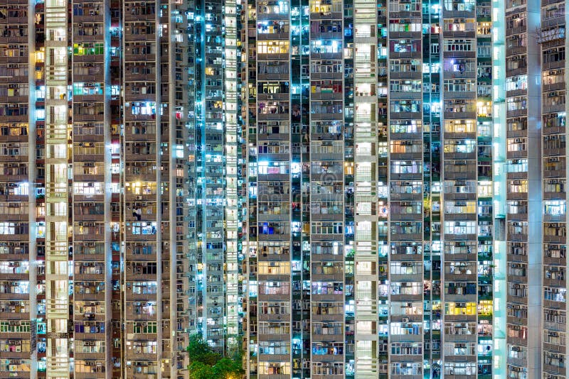 Compact Building in Hong Kong Stock Image - Image of night, development ...