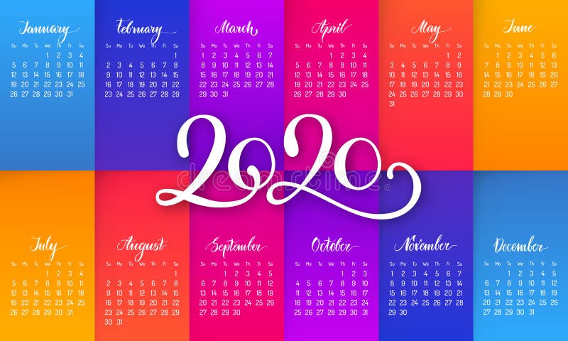 Compact Calendar Layout for 2020 Year Stock Vector - Illustration of ...