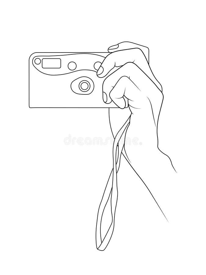 Compact camera in hand stock vector. Illustration of hobby - 237476106