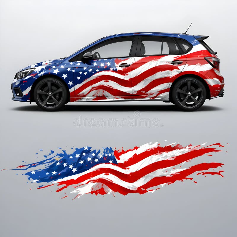 Car Wrap Decal Designs. Abstract American Flag and Sport Genrative Ai ...
