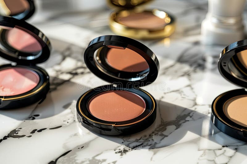 Compact Cases Containing Powder and Blush, Displayed on a Marble ...