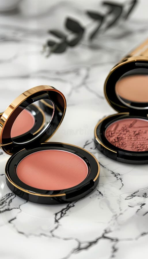 Compact Cases of Powder and Blush with Rich Colors and Gold Trim are ...