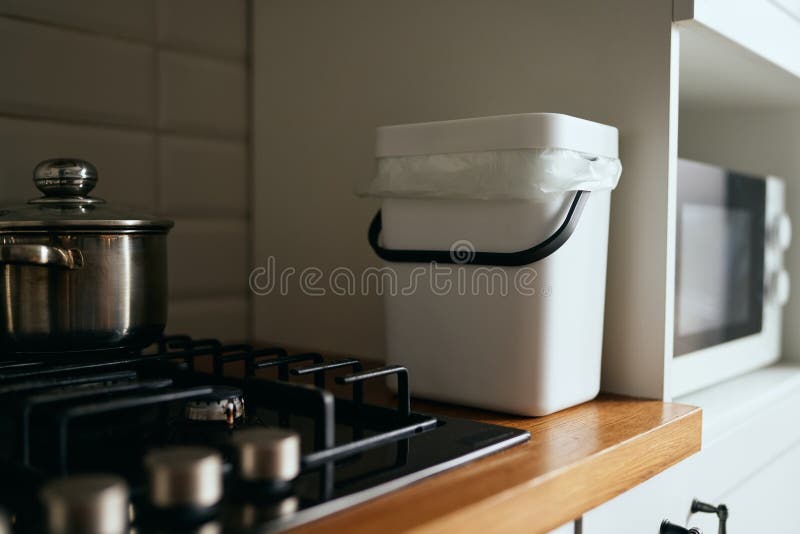 Compact Compost Bin on a Kitchen Counter. Domestic Bokashi Container ...