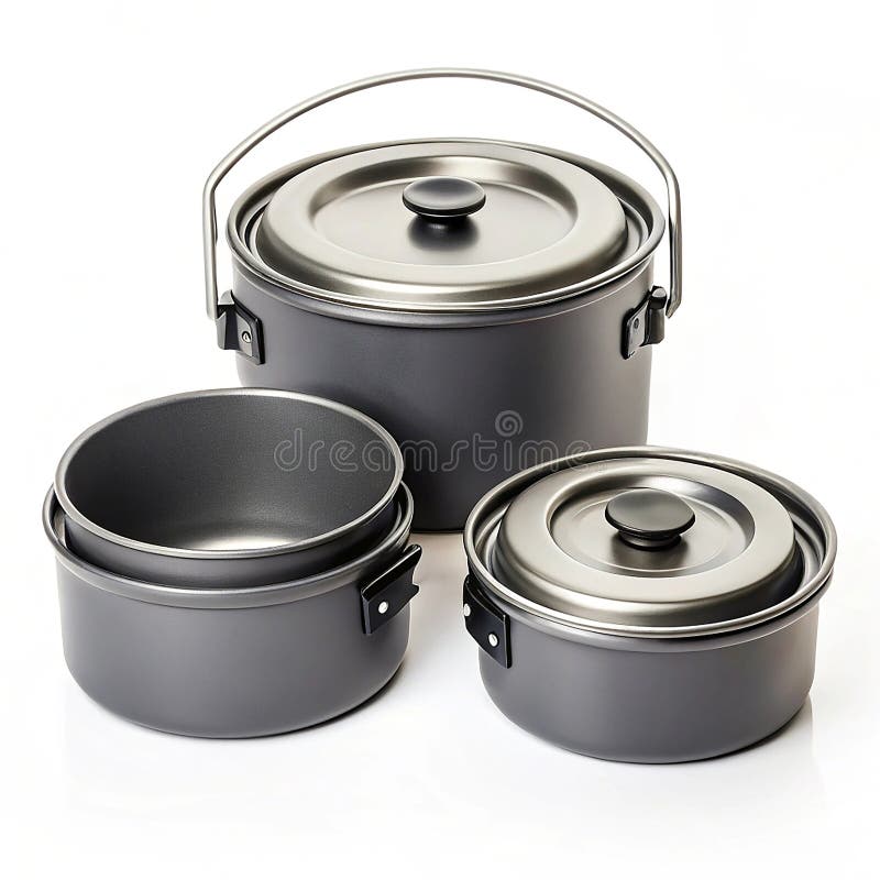 Compact Cooking Pots Set for Camping Stock Illustration - Illustration ...