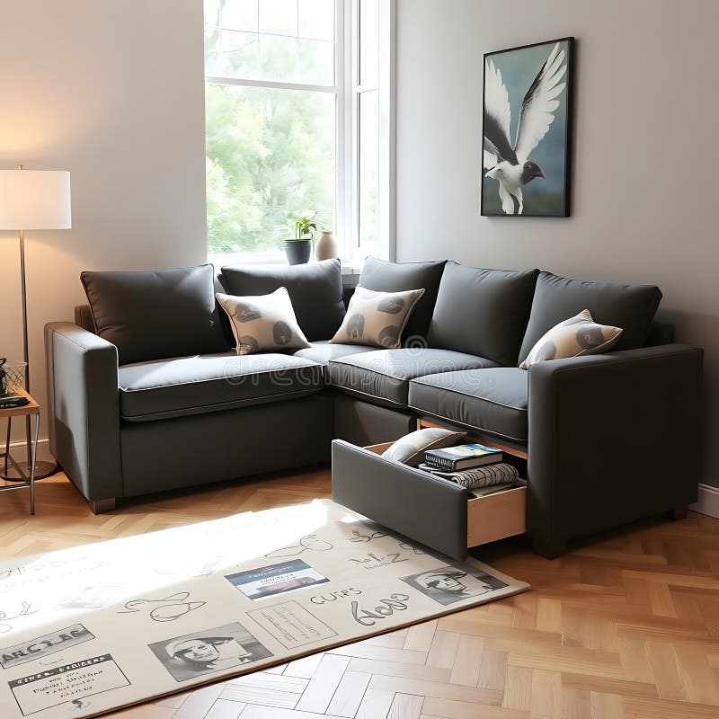 A Compact Corner Sofa with Reversible Cushions and Hidden Storage Stock ...