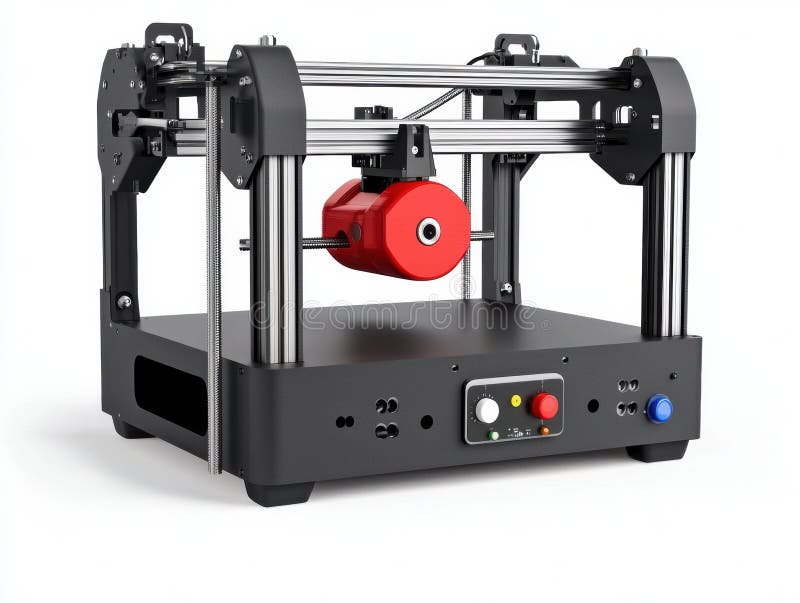 Compact 3D Printer with Black Frame, Red Nozzles and Control Buttons ...
