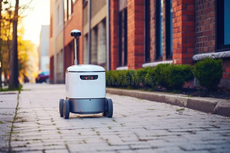 A Compact Delivery Bot Navigating a Sidewalk Stock Photo - Image of ...