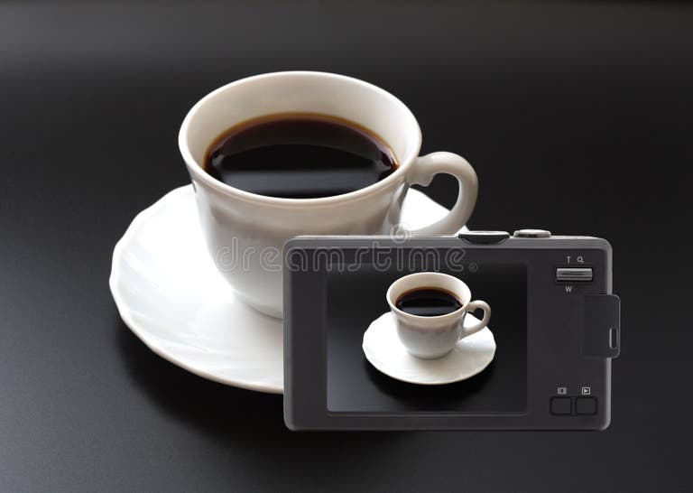 Compact Digital Camera Photographed Cup of Coffee. Stock Photo - Image ...