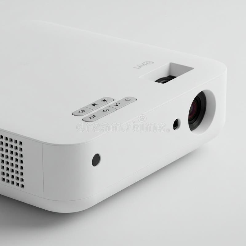 Compact Digital Projector with a Sleek White Design, Featuring Rounded ...