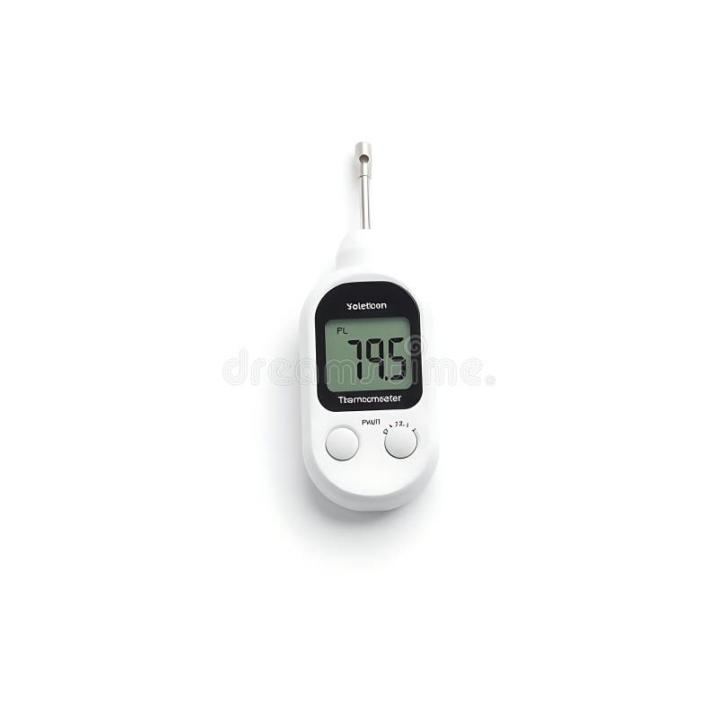A Compact Digital Thermometer with a Flexible Tip Displayed on a White ...