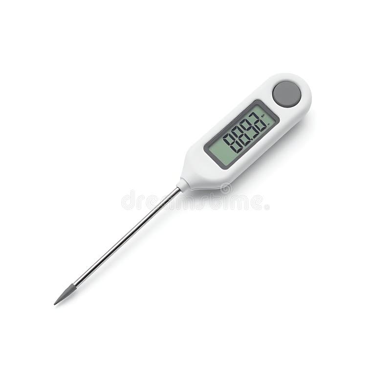 A Compact Digital Thermometer with a Flexible Tip Displayed on a White ...