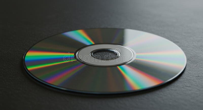 Compact Disc (CD) Lying on a Dark, Smooth Surface. the Disc S ...