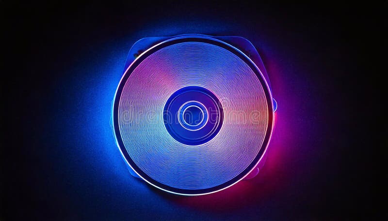 A Compact Disc is Surrounded by Vibrant Neon Lights Creating an ...