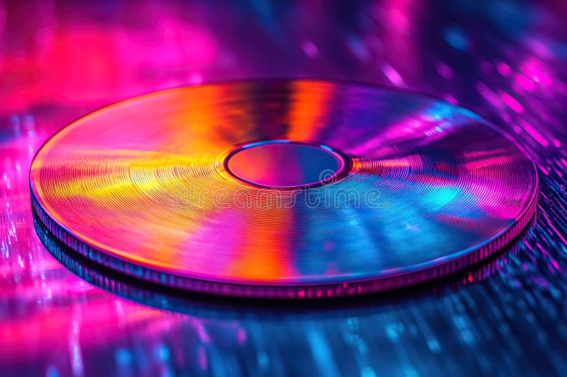 Compact Disc on the Table in Neon Light. Vintage Disco Background ...