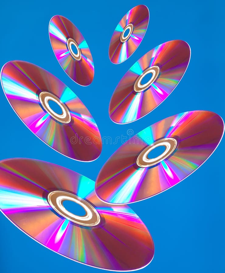 Laser Compact Discs On A Blue Background With Color Reflection Stock ...