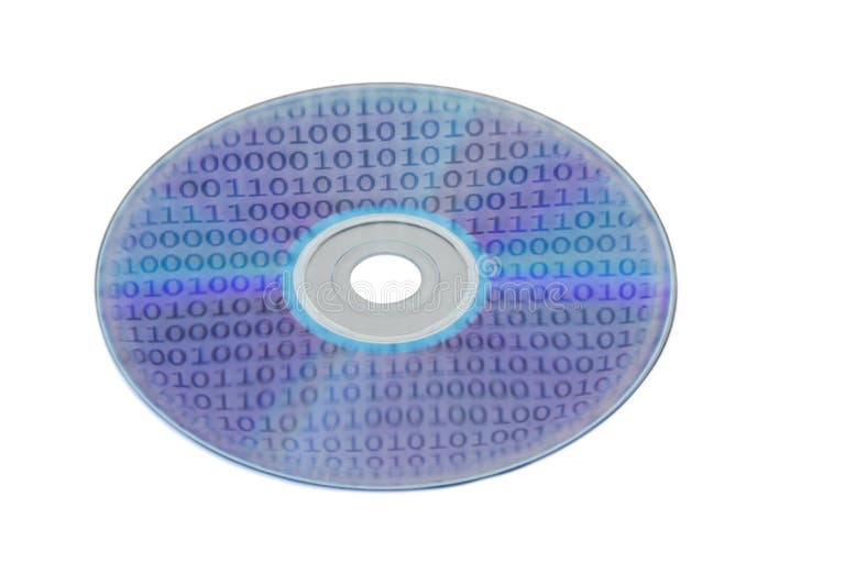 Compact Disk CD DVD with Reflection from the Binary Code Isolated on a ...