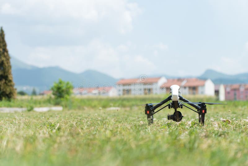 Compact Drone Ready for Flight on Grass Stock Photo - Image of vibes ...
