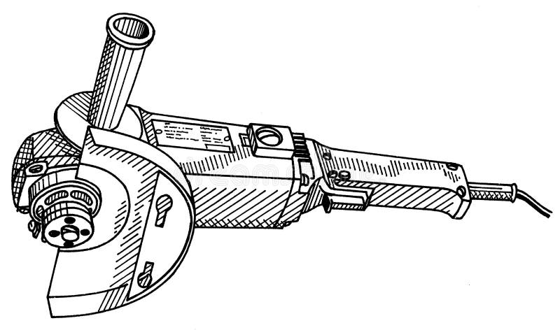 Angle Grinder Illustration, Drawing, Engraving, Ink, Line Art, Vector ...