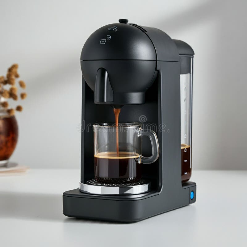 Compact Espresso Machine with a Sleek Black Design, Featuring a ...