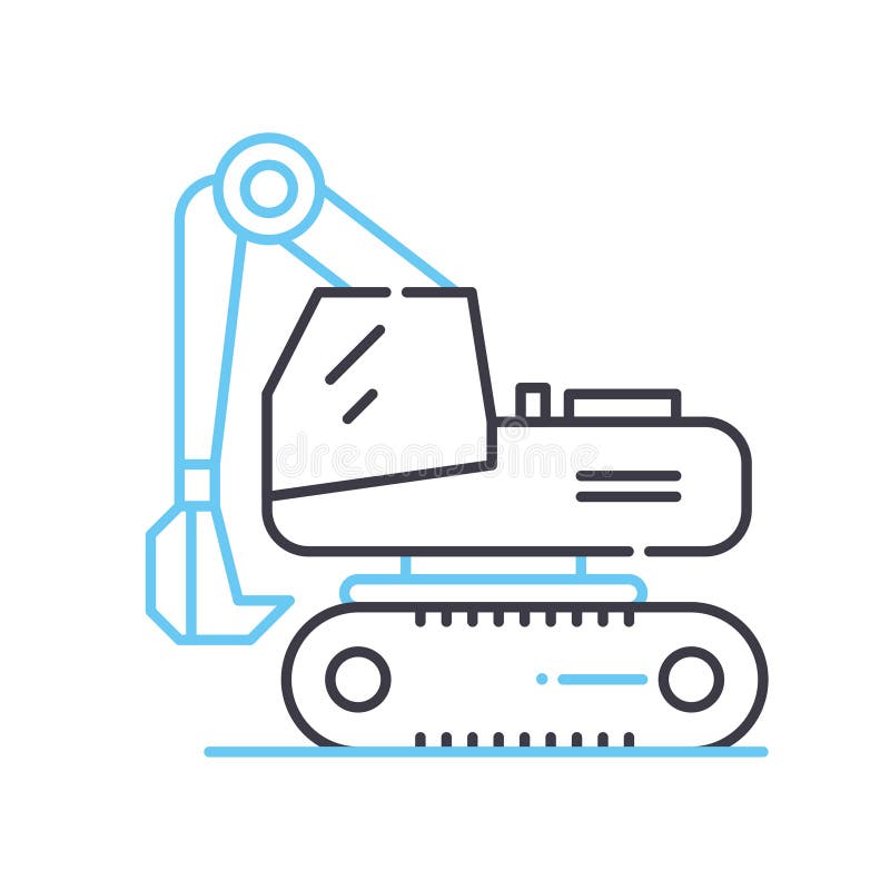 Compact Excavator Line Icon, Outline Symbol, Vector Illustration ...