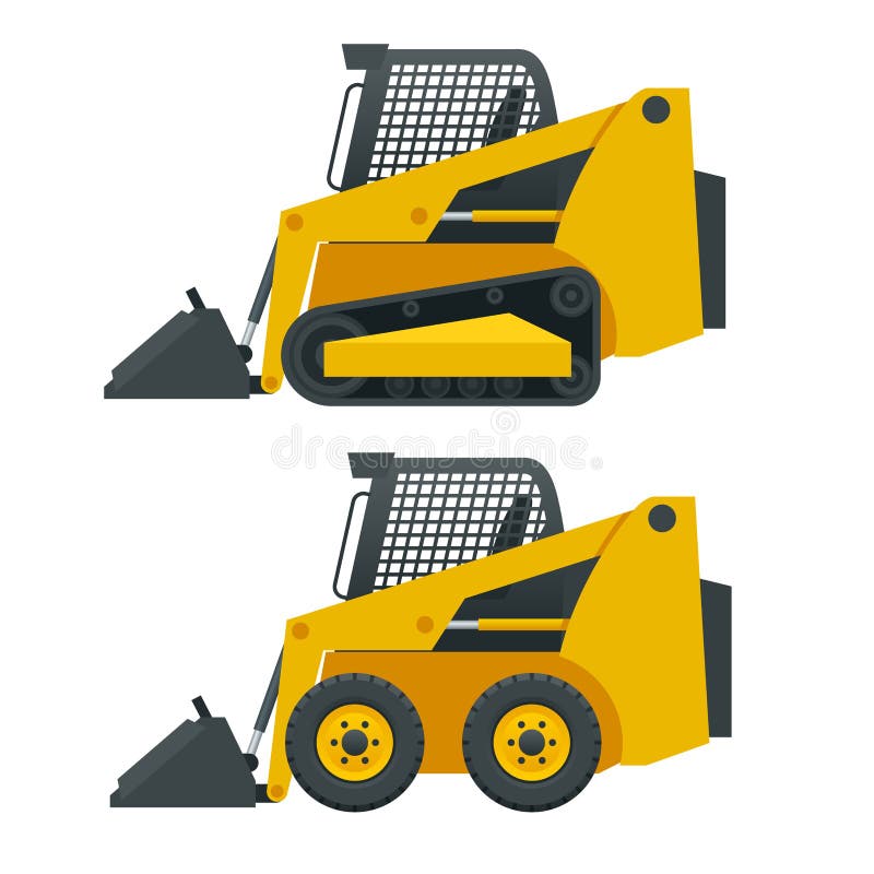 Compact Excavators. Steer Loader Side View Isolated on a White ...