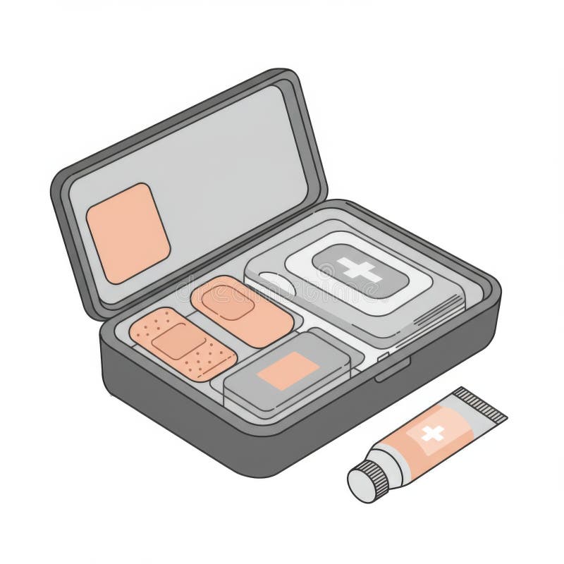 Compact First Aid Kit with Bandages and Ointment Stock Illustration ...