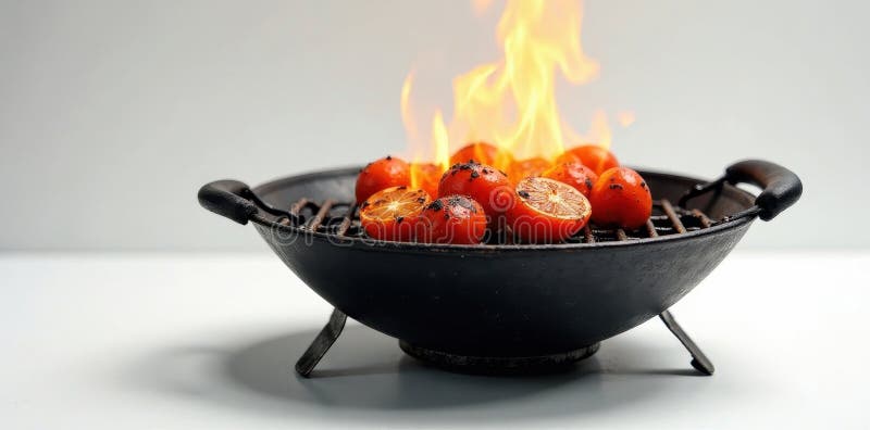 Compact Flaming Charcoal BBQ Grill Ready for Cooking Ember Grill Stock ...