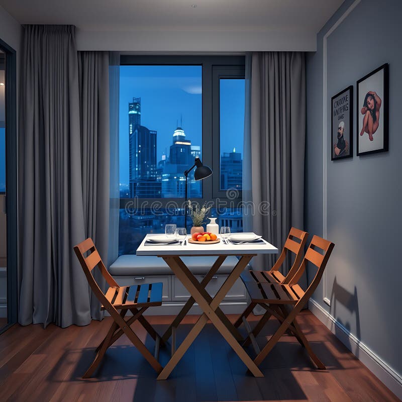 Compact Foldable Dining Table with Matching Chairs in a Small Urban ...