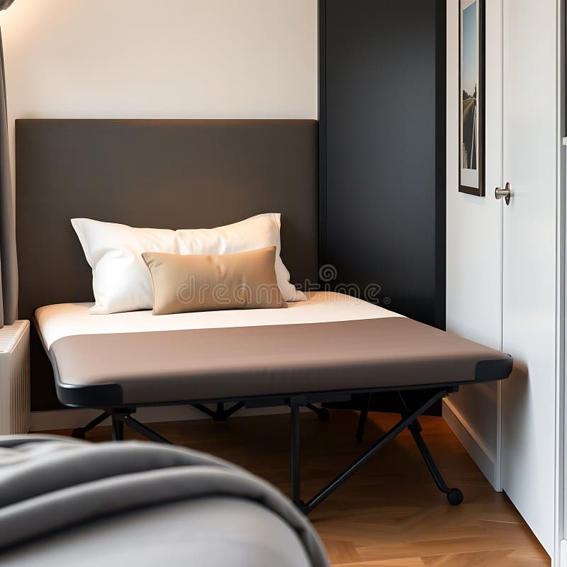 A Compact Folding Cot with a Cozy Pillow Set in a Modern Guest Room or ...