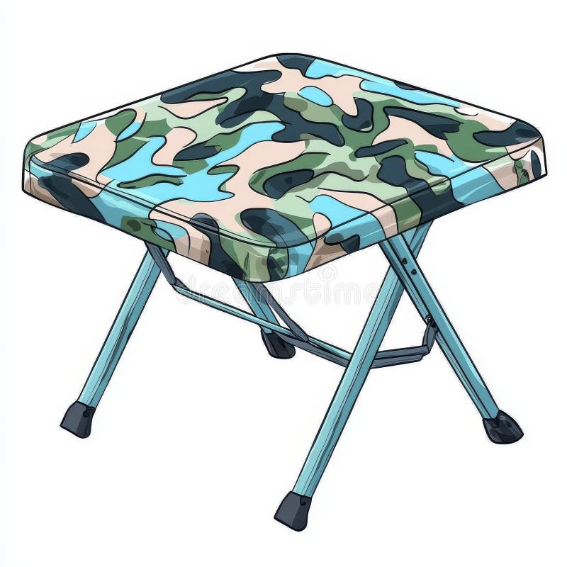 Compact Camouflage Folding Stool with Blue and Green Patterns Stock ...