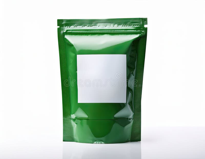 Compact Food-grade Pouch with Green Color and Blank White Area on White ...