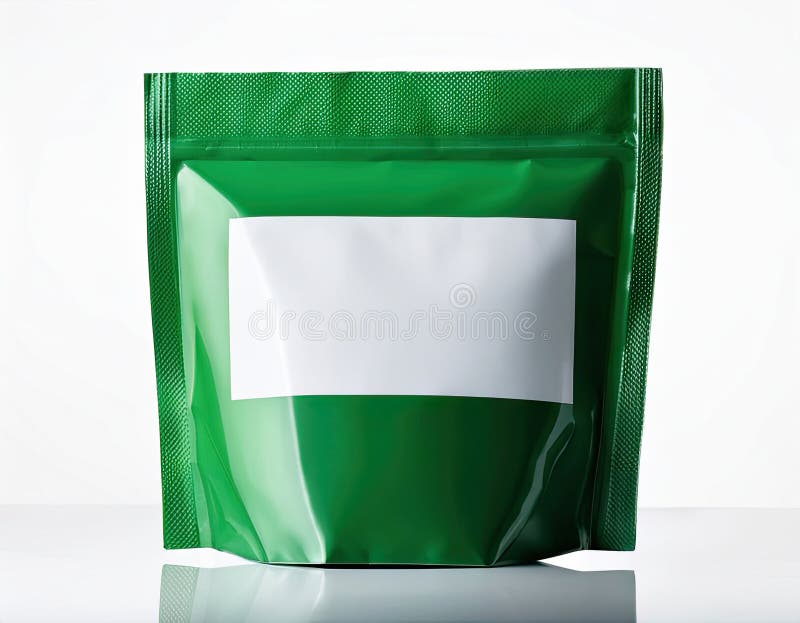 Compact Food-grade Pouch with Green Color and Blank White Area on White ...