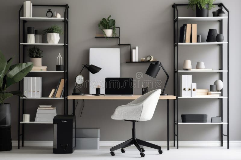 Compact and Functional Home Office Setup with Sleek Desk, Ergonomic ...