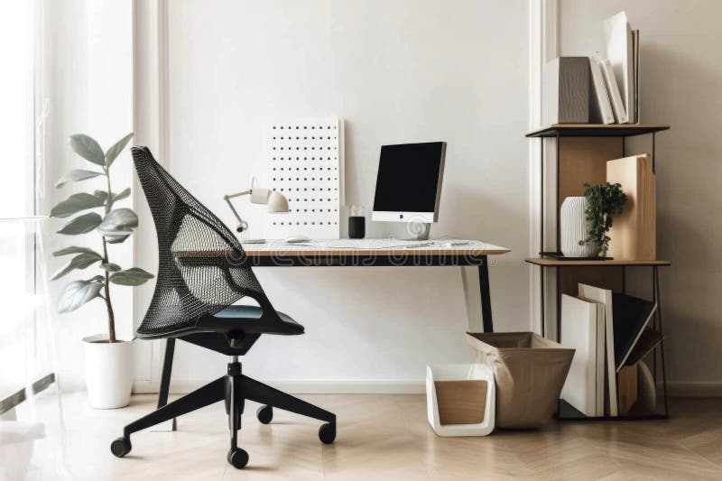 Compact and Functional Home Office Setup with Sleek Desk, Ergonomic ...