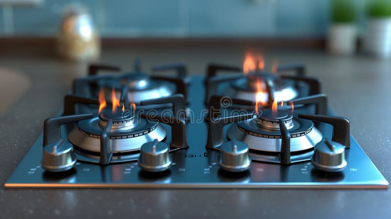 A Compact Gas Stove with Burners on a Smooth Metal Surface Stock Photo ...