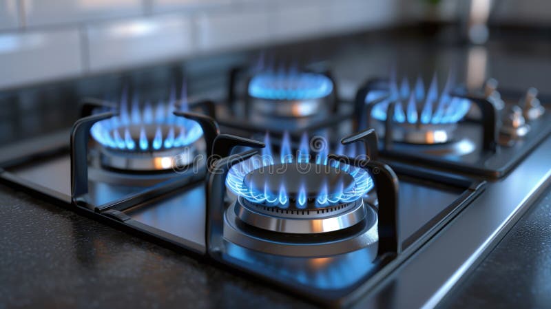 A Compact Gas Stove with Burners on a Smooth Metal Surface Stock Photo ...
