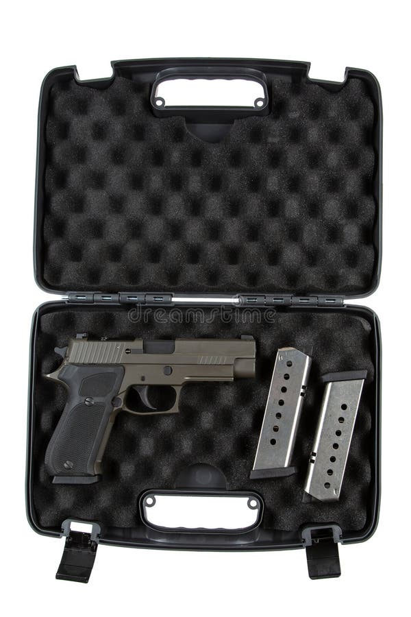 Compact Handgun with Two Magazines in Protective Foam Case Stock ...