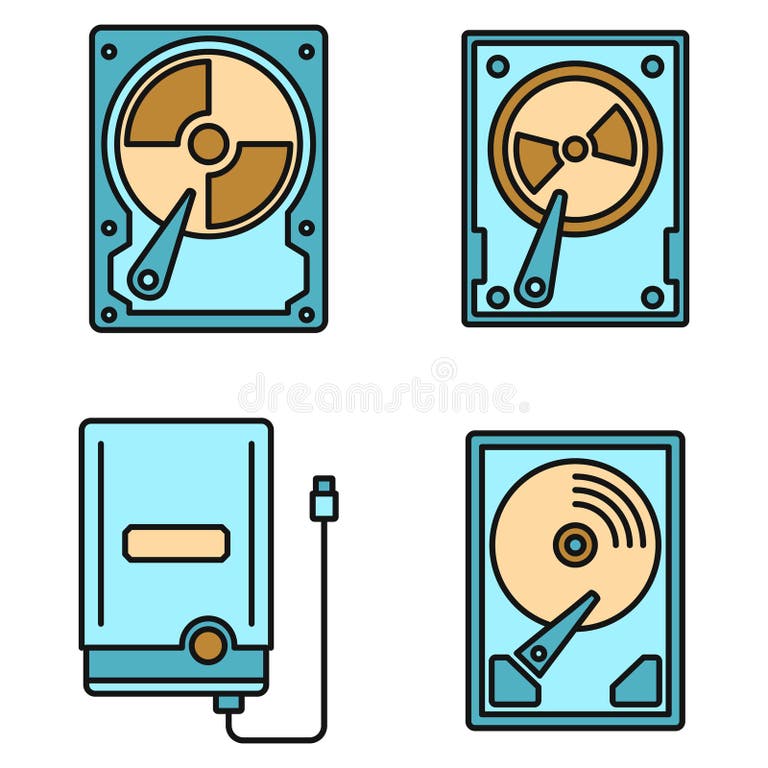 Compact Hard Disk Icons Set Vector Color Stock Vector - Illustration of ...