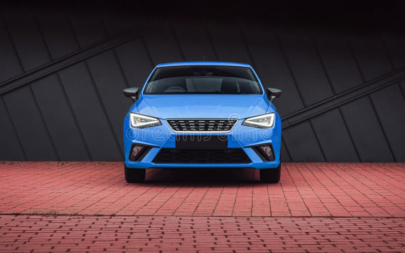 Front View of Blue Car Near Black Wall. Stock Photo - Image of design ...