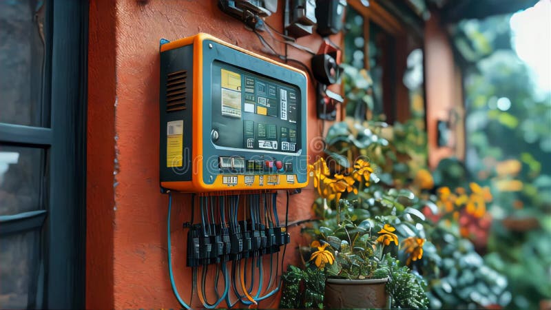 A Compact Home Electrical Panel on a Red Wall Surrounded by Lush ...